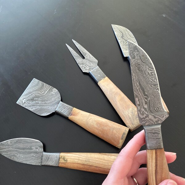 Handmade Damascus Cheese Knife Set of 5 Pcs With Olivewood Handle ...