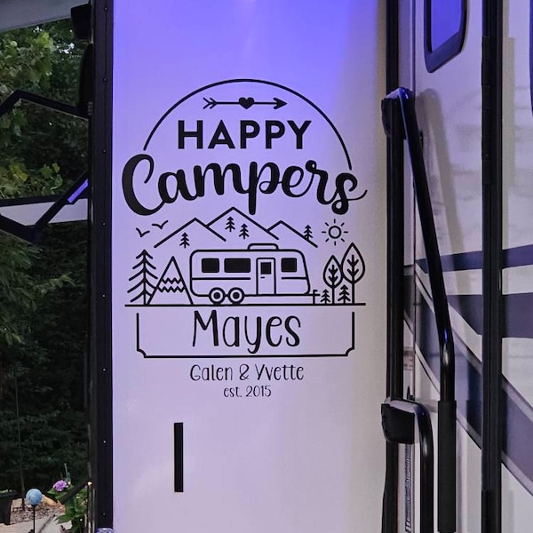 Camper Decal Happy Campers With Personalized Name RV Decor RV Decal ...