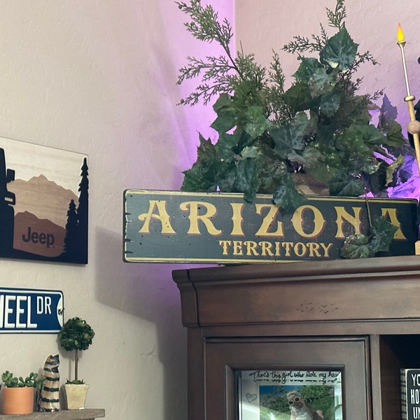 Distressed Arizona Territory Sign, Rustic Wooden Wall Decor - Etsy