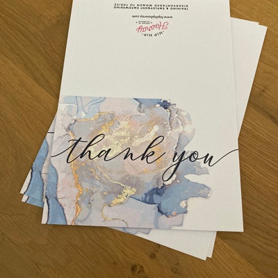 Pack of 10 Pastel Blue & Gold Marbled Ink Folded Thank You / Note Cards ...