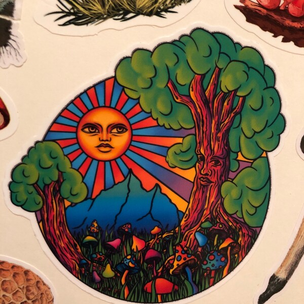 Trippy Mushroom Sun Tree Vinyl Sticker | Psychedelic Vinyl Sticker ...