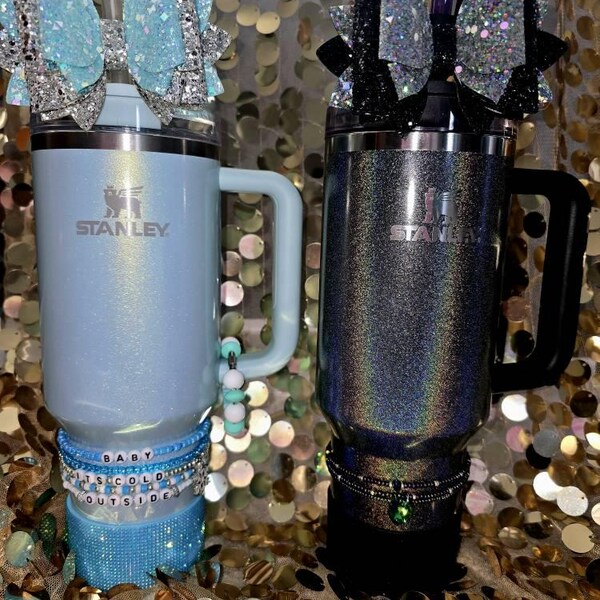 Stanley Tumbler Bow Diamond Glitter Straw Topper Sunshine Yellow Black ...