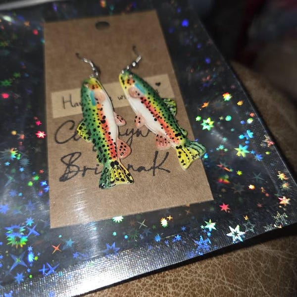 SUPER Rainbow Trout Dangle Polymer Clay Earrings! (1 Pair) | Fish ...