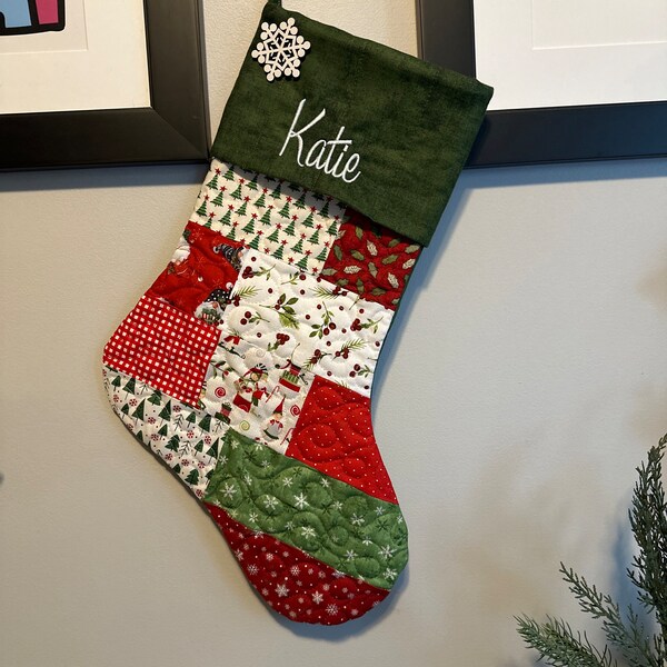 Quilted Christmas Stocking. Personalized Christmas Stocking, Farmhouse ...