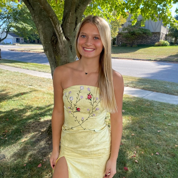 Rachel Green Yellow Embroidered Dress - Etsy