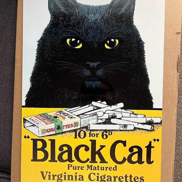 Vintage Black Cat Cigarettes Ad Sign, Cat Sign, Vintage Sign. Retro ...
