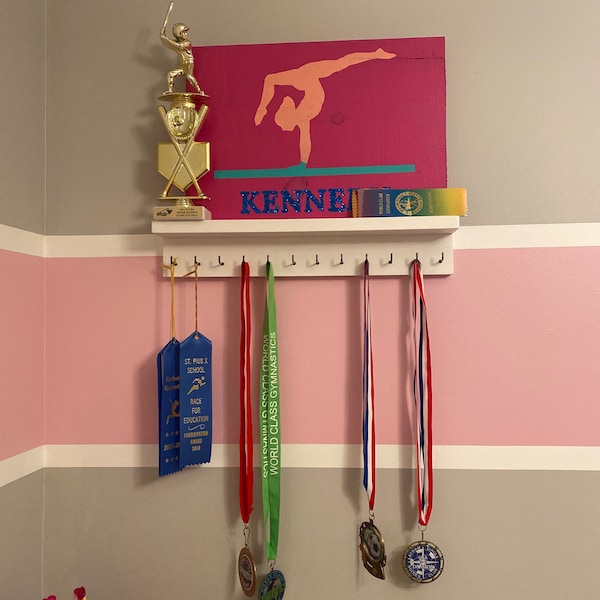 Custom Medal Display Shelf: Wide Top, Ribbon Hooks, Award Rack - Etsy