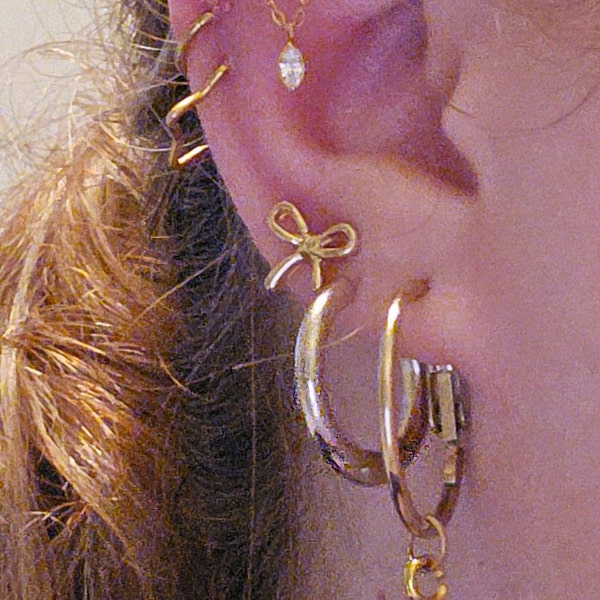 Titanium Leaf Vertical Dangle Hidden Helix Chain Piercing, Threaded ...