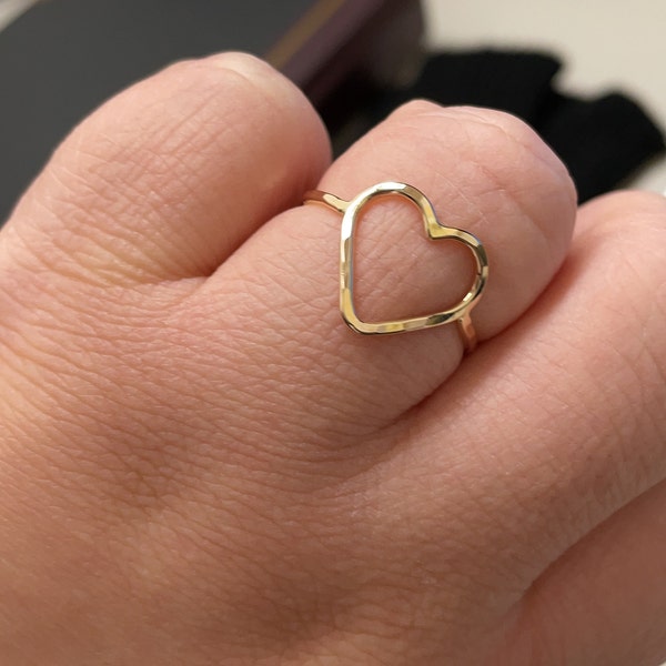 Open Heart Ring | Hammered Minimalist Jewelry | Gold Filled or Sterling ...