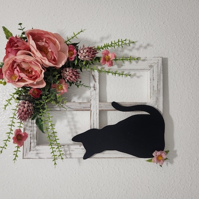 Cat Window Pane Wall Art Rustic Distressed Farmhouse Home Decor Kitty ...