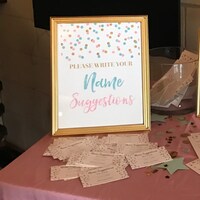 Printable Name Suggestions Sign 8x10 Light Pink Blue Gold Glitter ...