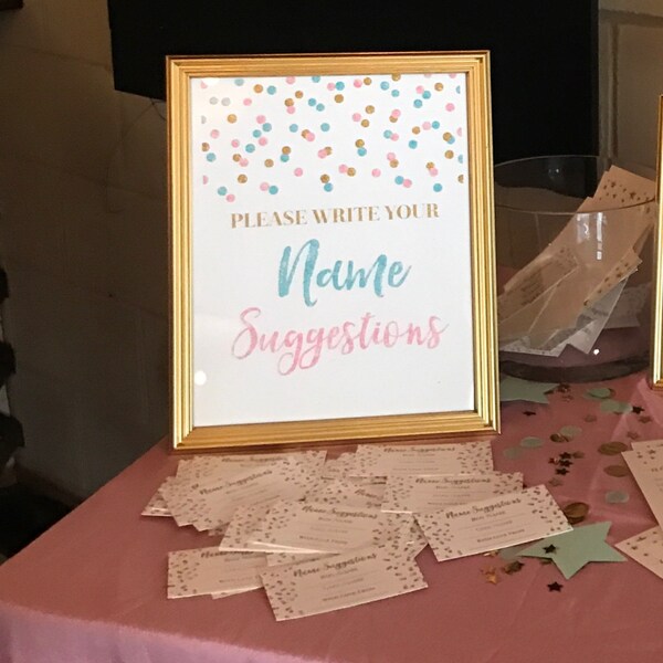 Printable Name Suggestions Sign 8x10 Light Pink Blue Gold Glitter ...