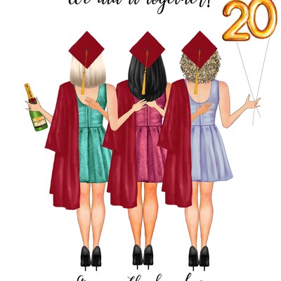 3 Best Friends Graduation Print College Gift Best Friends - Etsy