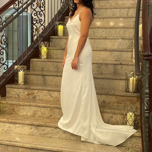 Open Back Wedding Dress | Satin Wedding Dress | Small Train Dress ...