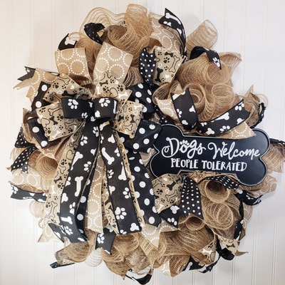 FREE SHIPPING 2.5 Wired Natural Ribbon With Paw Prints and Bones ...