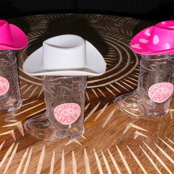 Cowgirl Boot Shot Cups With Labels and Mini Cowgirl Hat - Etsy