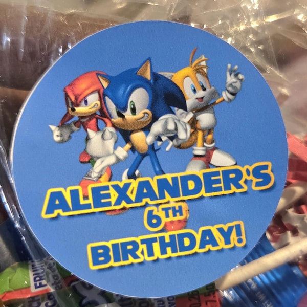 Sonic Birthday Party Stickers, Sonic the Hedgehog Birthday Favor Tags ...