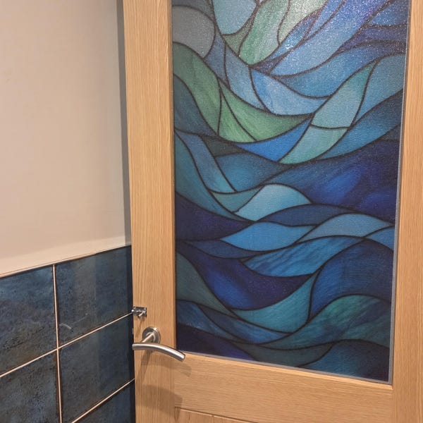 Wave Pattern Window Privacy Film – Custom Stained Glass Style Blue ...
