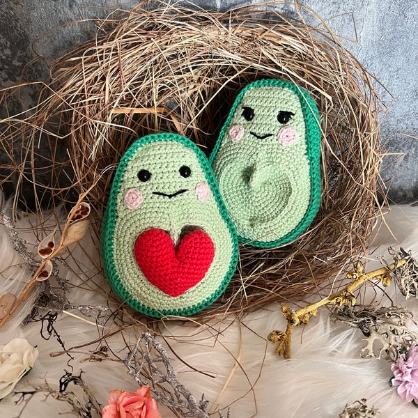 Avocados in Love Crochet Pattern - Avocado With Heart Seed Amigurumi ...