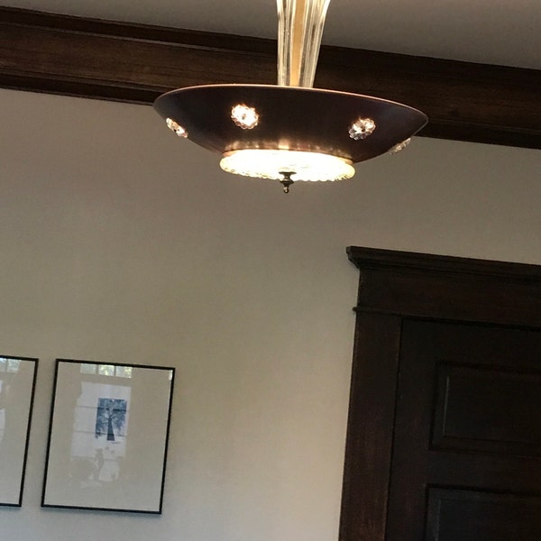 372b Vintage 1940's 50's Ceiling Light Fixture Chandelier Lamp Pink ...