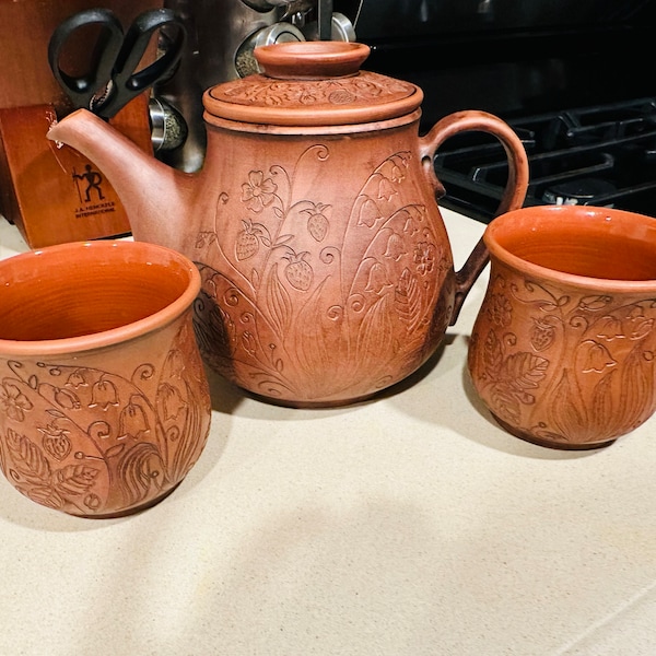 Handmade Ceramic Tea Set: Teapot With Infuser and Two Cups - Etsy