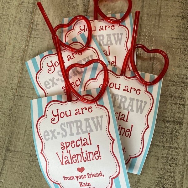 Silly Straw Valentine's Day Treat Tags: Personalized Cards (set of 12 ...
