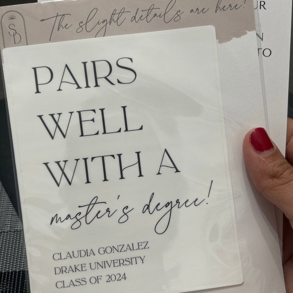 Pairs Well With Wine Label Master Degree Bachelors Graduation Labels ...