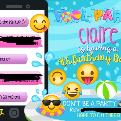 Printable Emoji Pool Party Party Invitation, Swim Party Emoji ...