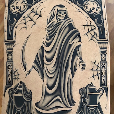 Reaper American Traditional Tattoo Flash Print - Etsy