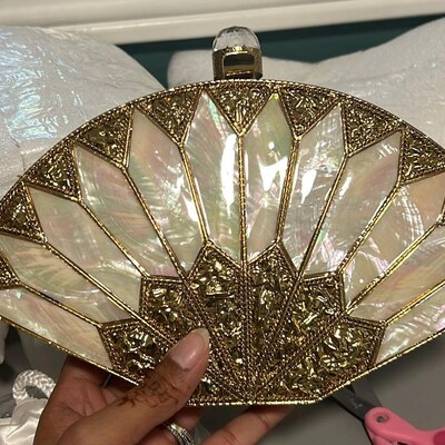 Abalone Sea Shell Inlaid Brass Clutch Bag, Original Pāua Bag Oyster ...