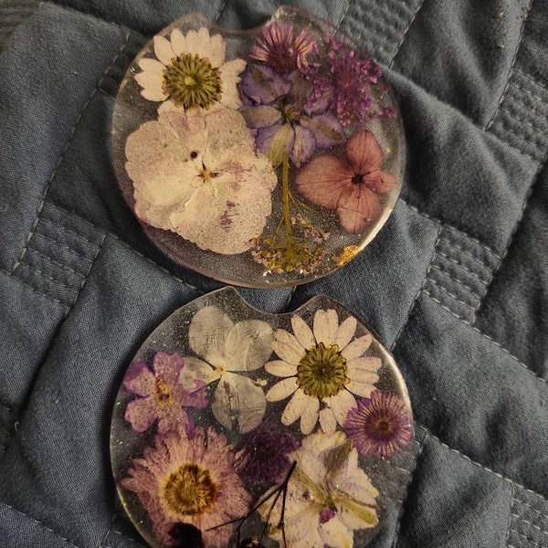 Pressed Flower Car Coasters, Set of 2, Floral Car Coasters, Car ...