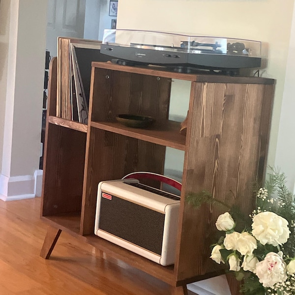 Rustic Record Player Stand, Large Record Player Table With Storage ...