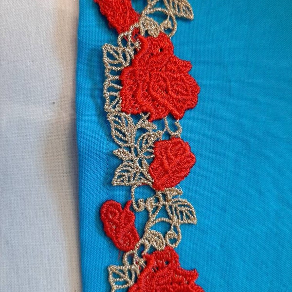 1 Yard Beautiful Red Rose Gold Flower Embroidery Lace Trim for DIY ...
