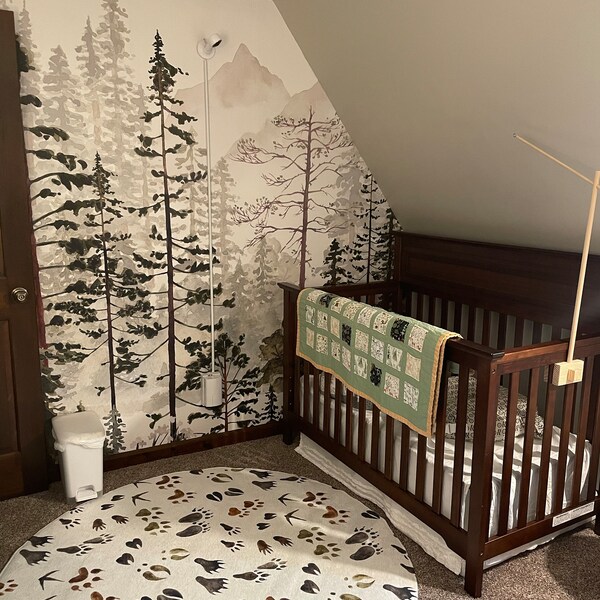 Animal Tracks Rug, Woodland Nursery Decor, Forest Round Rug, Kids Play ...