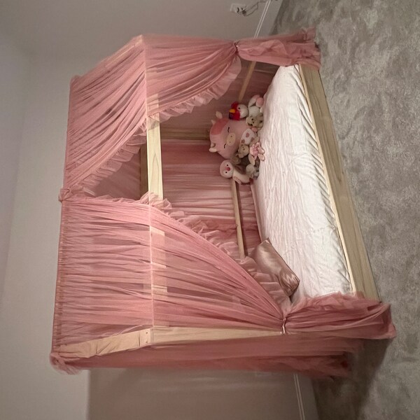 DELUXE With Frill Blush Canopy, Tulle Bed Canopy, Custom Size Bed ...