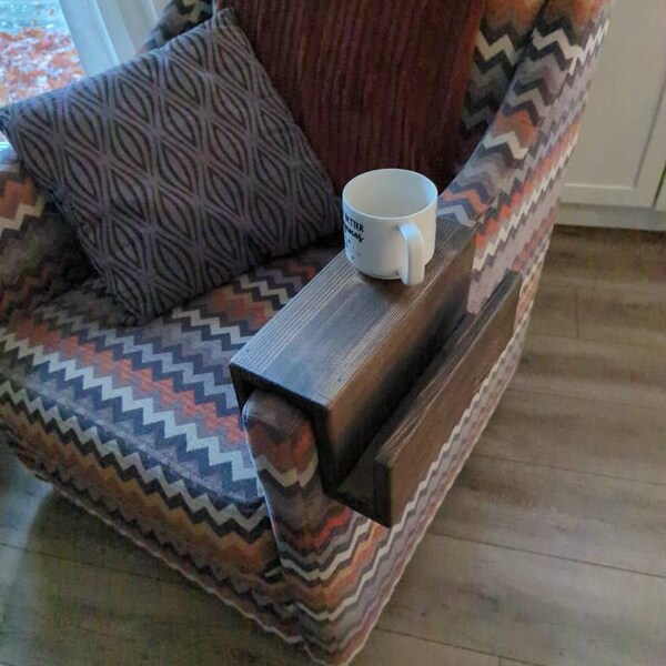 Couch Arm Rest Table With Magazine Stand, Modern Wood Armrest Table ...
