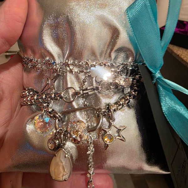 Silver Carabiner Necklace With Swarovski Crystals, Chunky Half Mesh ...