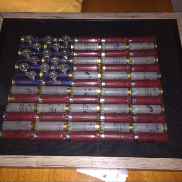 Shotgun Shell American Flag in a Faux Barnwood Shadowbox - Etsy