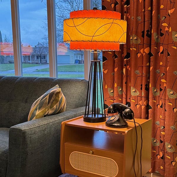 Vintage Mid Century Style Fiberglass Lamp Shade Modern Atomic B/O Ivory ...