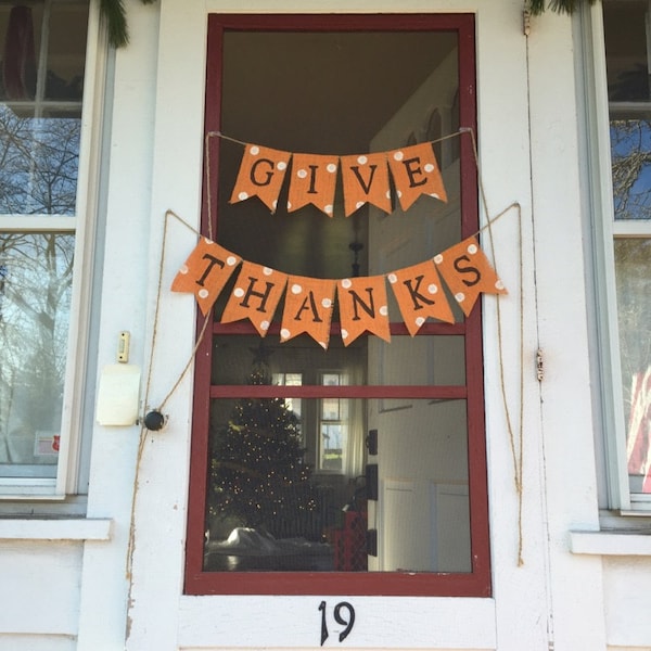Thanksgiving Decor, Thanksgiving Banner, Give Thanks Burlap Banner ...