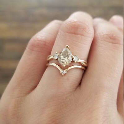 14K Gold swoop Ring, Diamond Ring, Diamond Chevron Ring, V Ring, Curved ...