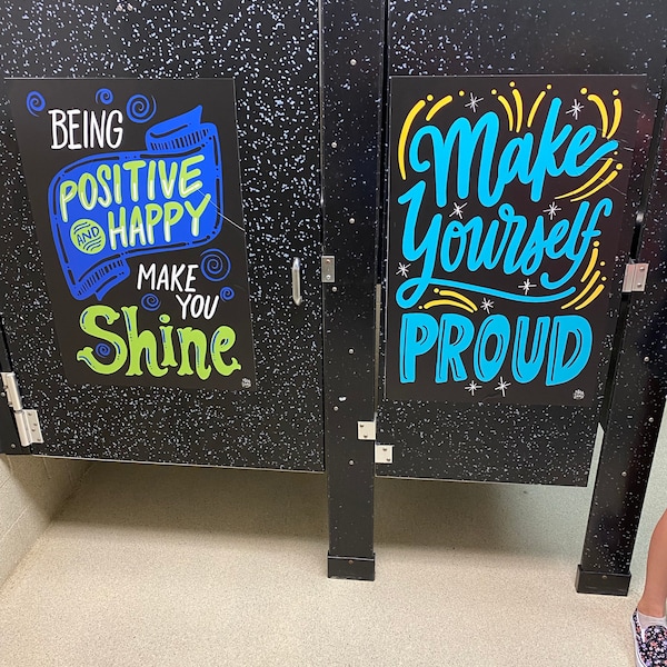 4 Bathroom Stall Vinyl Stickers for Elementary Schools | Installing ...
