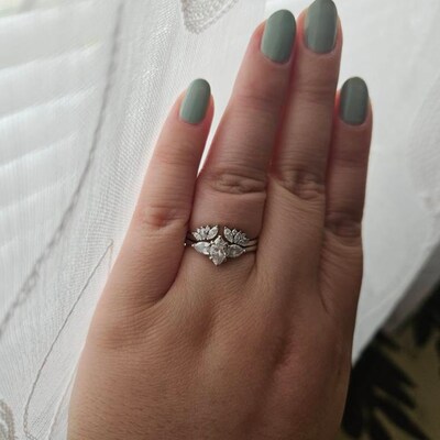 Unique Moissanite Engagement Ring Set Marquise Cut Wedding Bridal Set ...