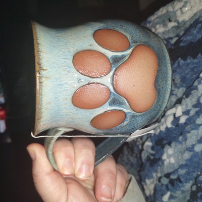 Paw Print Mug, Blue Drippy Paw Mug, Handmade Pottery Gift for Dog ...