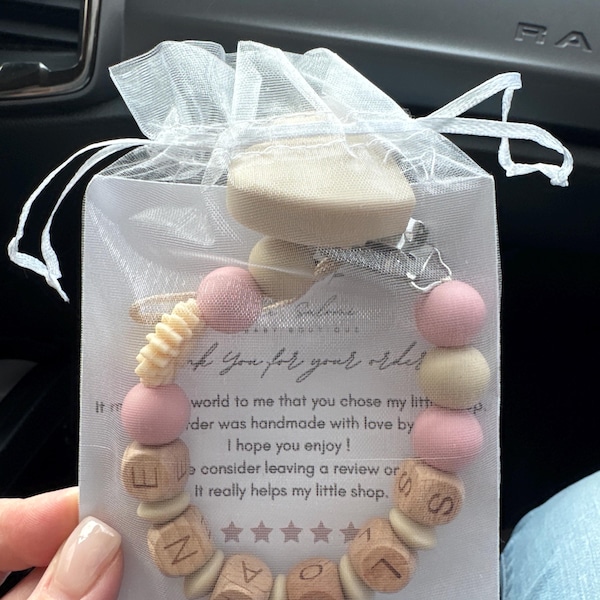 Personalized Pacifier Clip and Rattle Set, Wood Name Daisy, Baby Shower ...