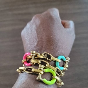Electric Rainbow Bracelets//enamel Shackle Screw Clasp Bracelet With ...