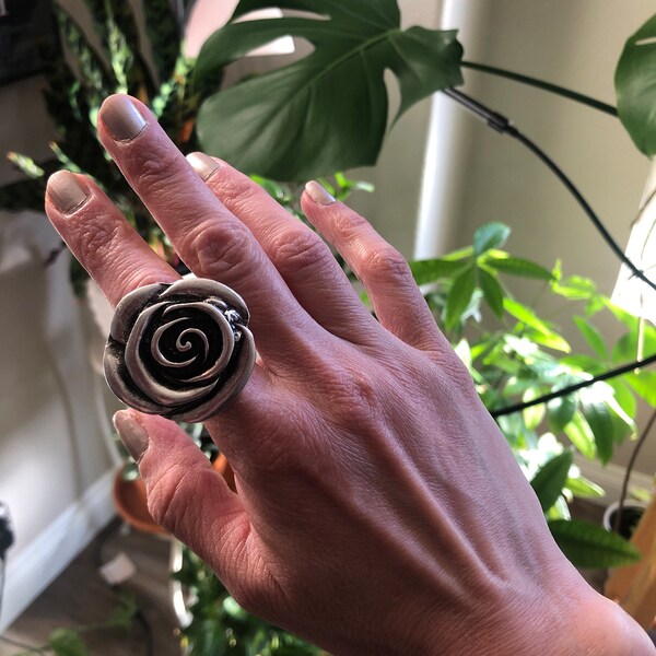 Adjustable Chunky Silver Boho Ring, Statement Wide Band Ring, Large ...