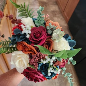 Wedding Bouquet, Rust and Teal Bridal Bouquet, Orange and Teal Bouquets ...