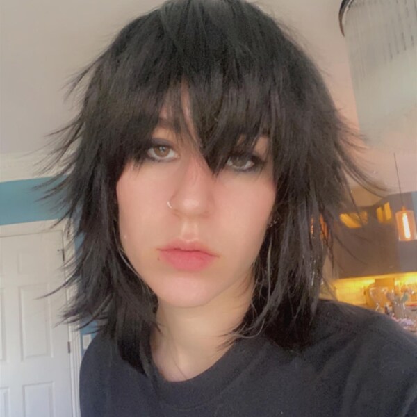 12 Inch off Black Shag Style Straight and Layered With Bangs Anime ...