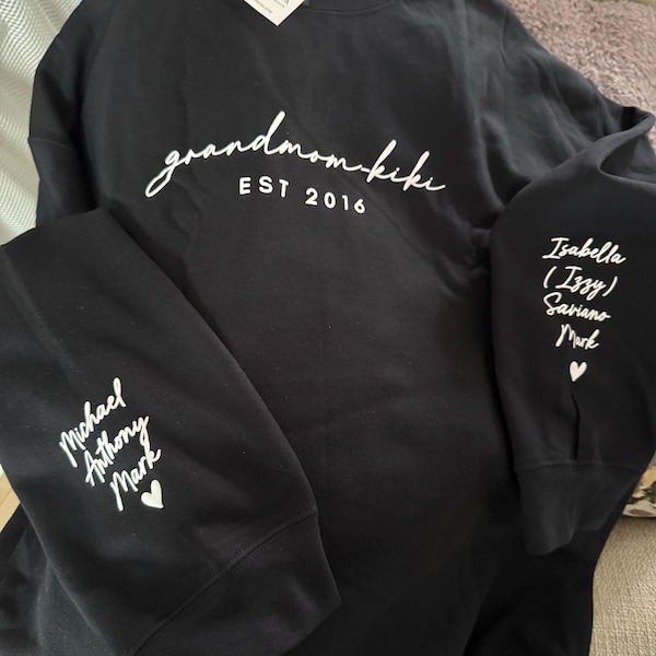 Personalized Grandma Sweatshirt Est Year With Grandkids Names on Sleeve ...